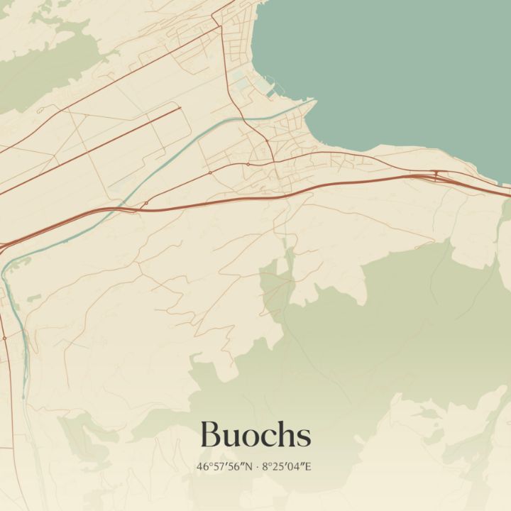 Vintage map of Buochs, Switzerland. - Rezona - Digital Art & AI, Places ...