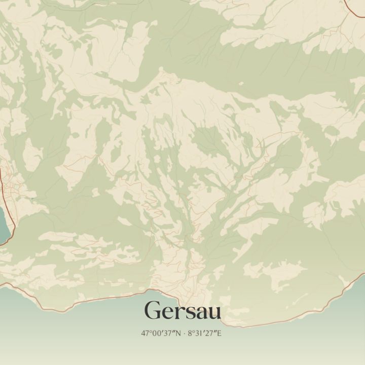 Vintage map of Gersau, Switzerland. - Rezona - Digital Art & AI, Places ...