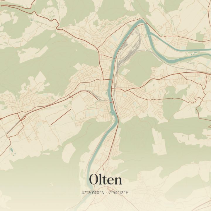 Vintage map of Olten, Switzerland. - Rezona - Digital Art & AI, Places ...