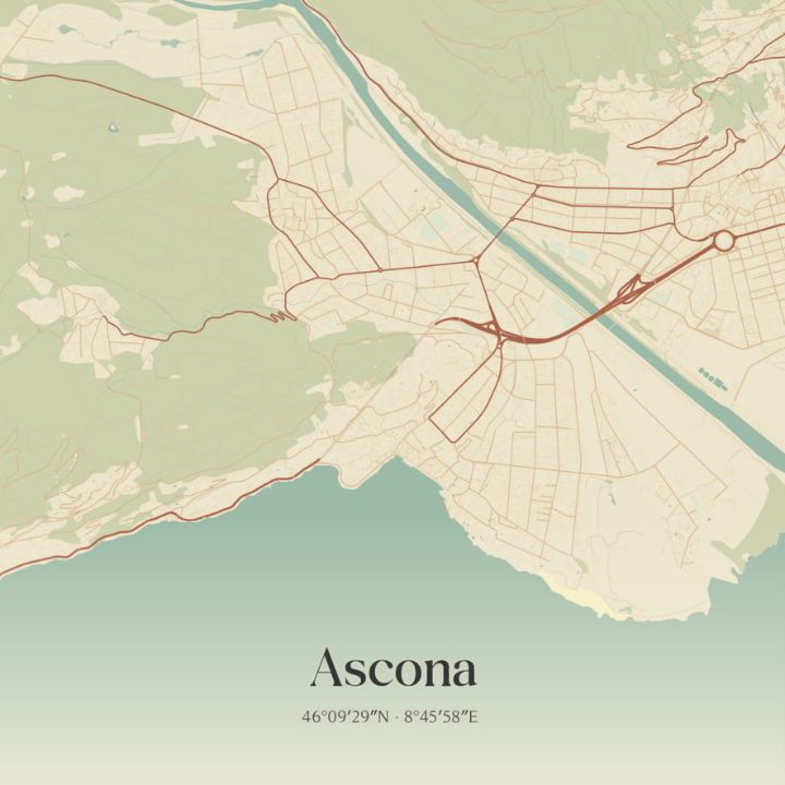 Vintage map of Ascona, Switzerland. - Rezona - Digital Art & AI, Places ...