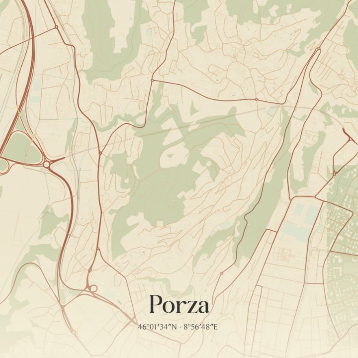 Vintage map of Porza, Switzerland. - Rezona - Digital Art & AI, Places ...