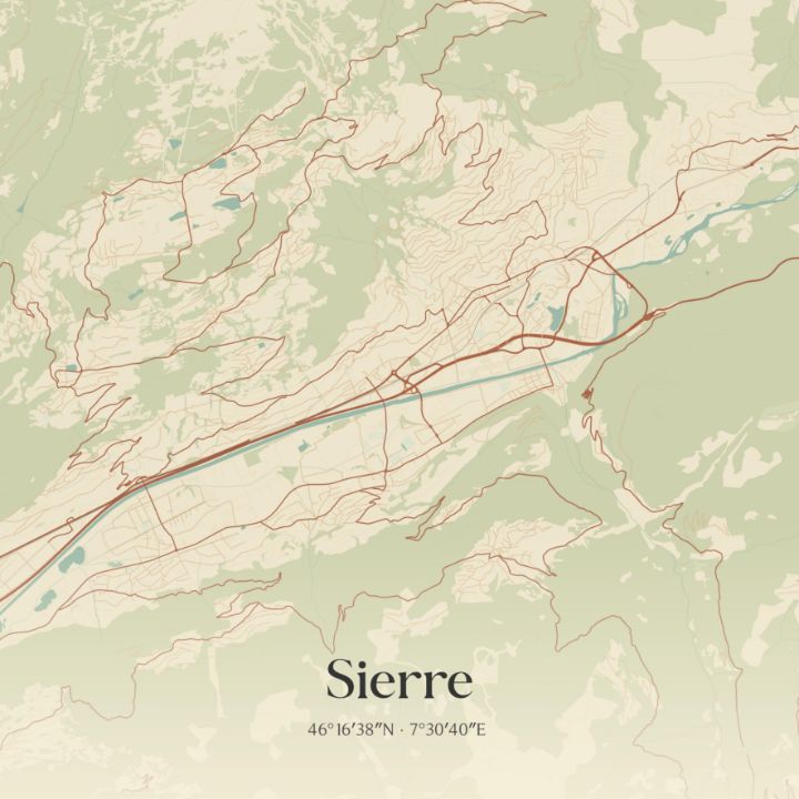 Vintage map of Sierre, Switzerland. - Rezona - Digital Art & AI, Places ...