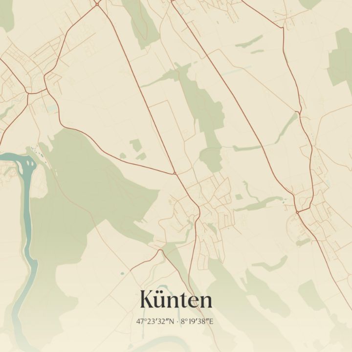 Vintage map of Künten, Switzerland. - Rezona - Digital Art & AI, Places ...