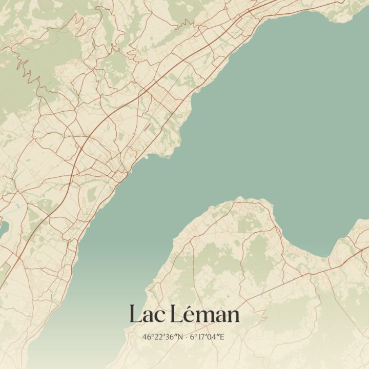 Vintage map of Lac Léman, Switzerlan - Rezona - Digital Art & AI ...