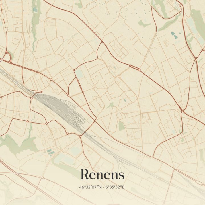 Vintage map of Renens, Switzerland. - Rezona - Digital Art & AI, Places ...