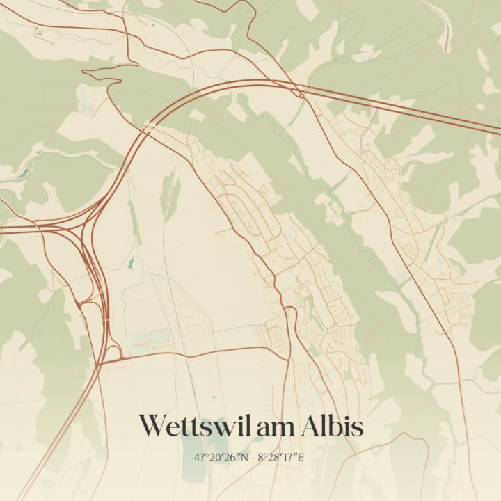 Vintage map of Wettswil am Albis, Sw - Rezona - Digital Art & AI ...
