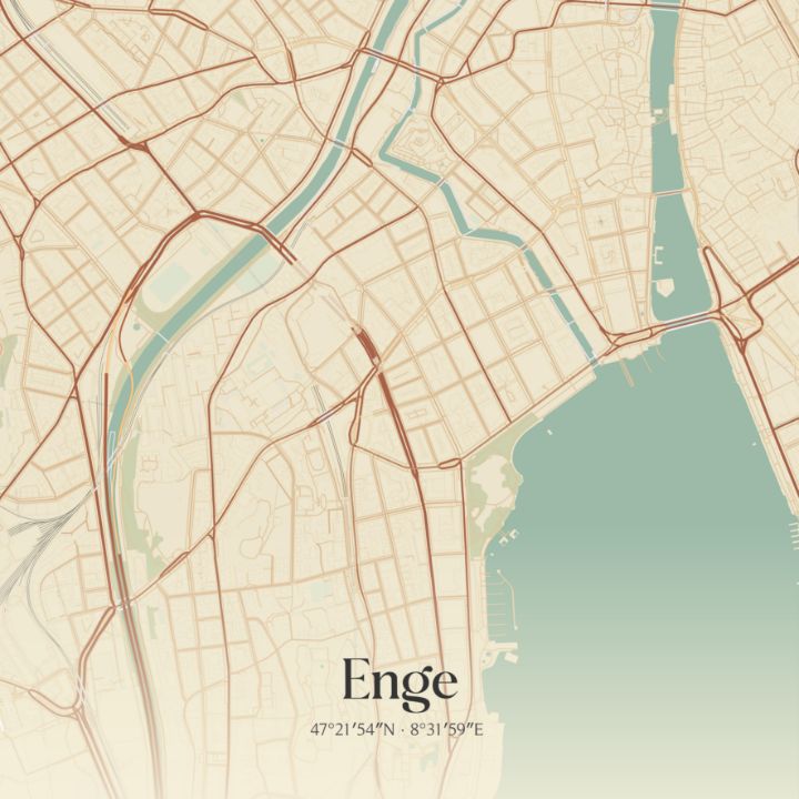 Vintage map of Enge, Switzerland. - Rezona - Digital Art & AI, Places ...