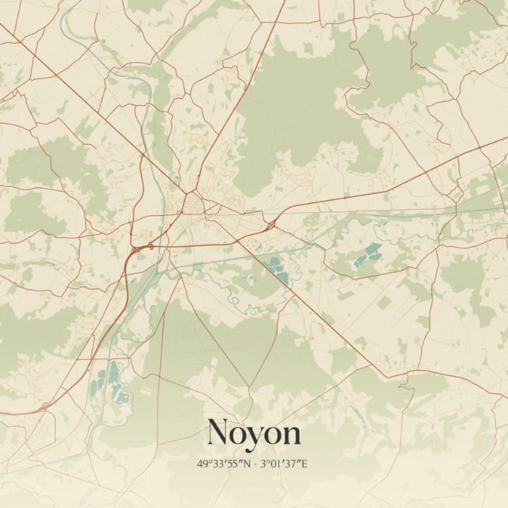 Vintage map of Noyon, France. - Rezona - Digital Art & AI, Places ...