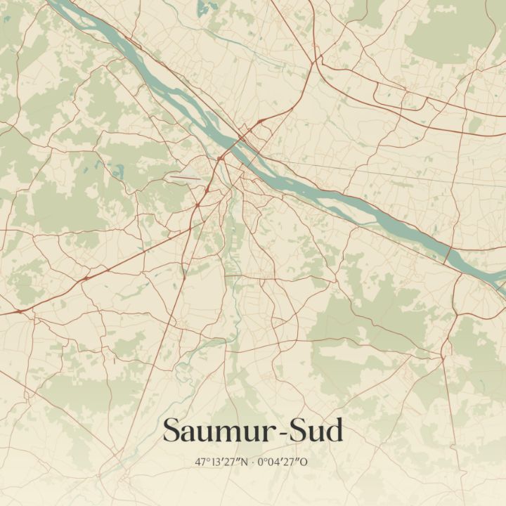 Vintage map of Saumur-Sud, France. - Rezona - Digital Art & AI, Places ...