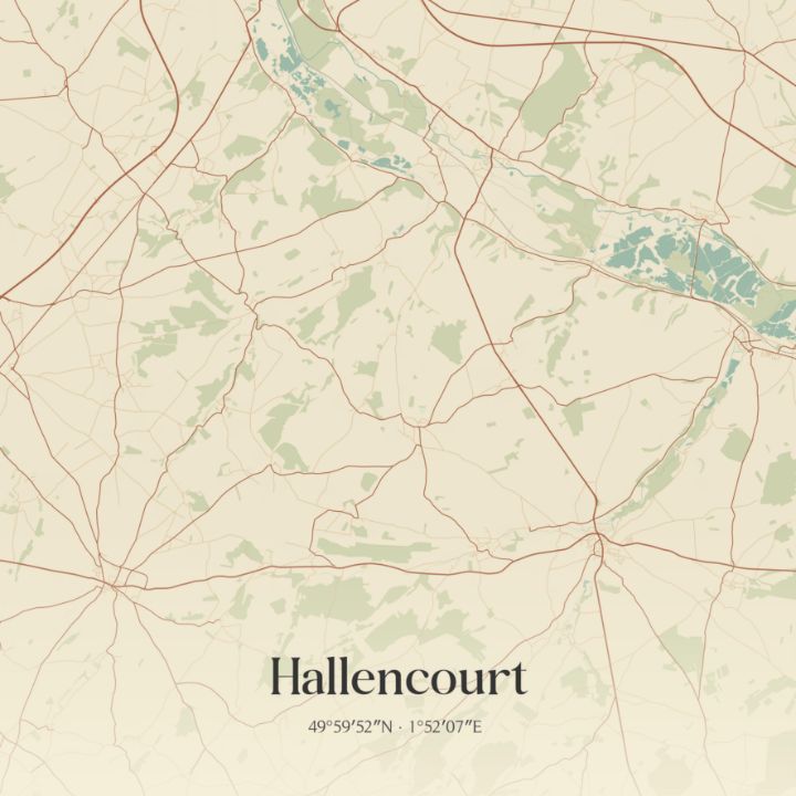 Vintage map of Hallencourt, France. - Rezona - Digital Art & AI, Places ...