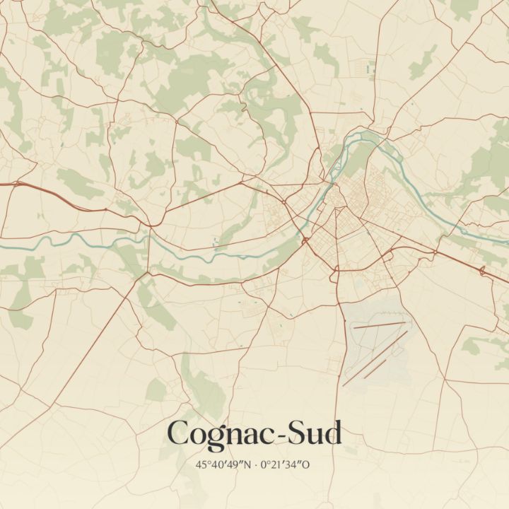 Vintage map of Cognac-Sud, France. - Rezona - Digital Art & AI, Places ...