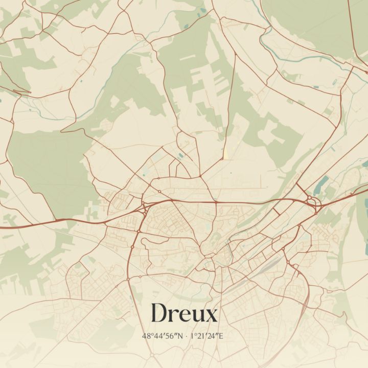 Vintage map of Dreux, France. - Rezona - Digital Art & AI, Places ...