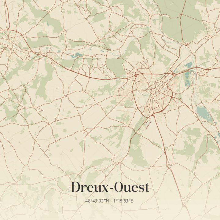 Vintage map of Dreux-Ouest, France. - Rezona - Digital Art & AI, Places ...