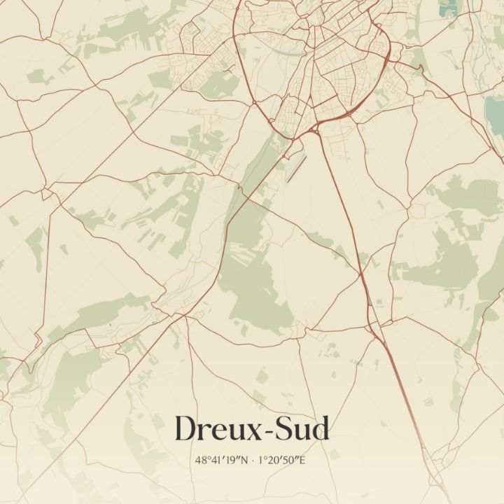 Vintage map of Dreux-Sud, France. - Rezona - Digital Art & AI, Places ...