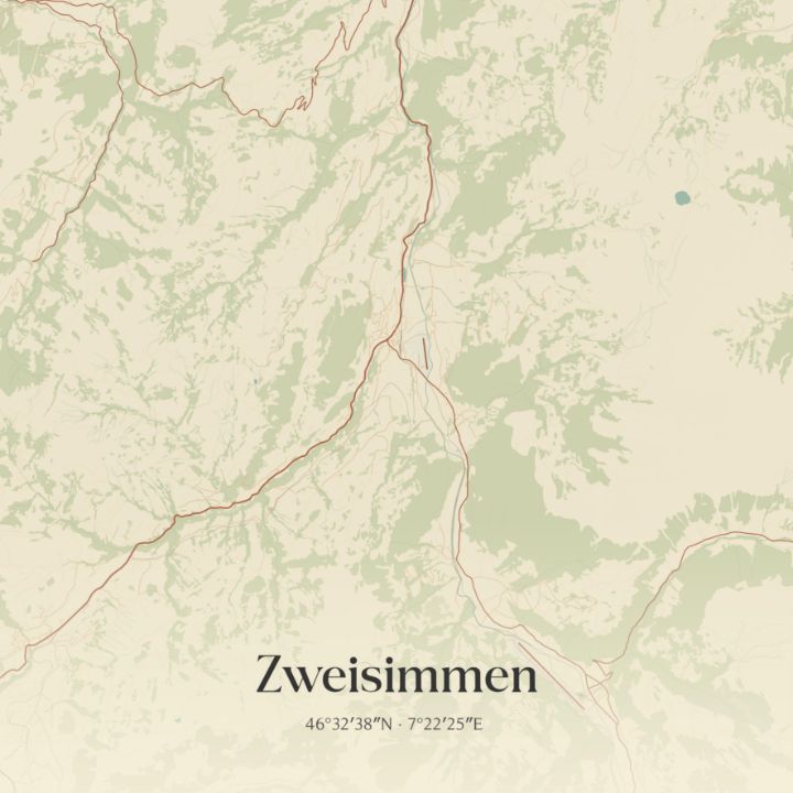 Vintage map of Zweisimmen, Switzerla - Rezona - Digital Art & AI ...