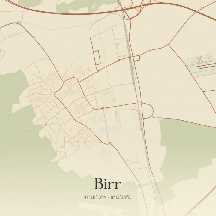 Vintage map of Birr, Switzerland. - Rezona - Digital Art & AI, Places & Travel, Europe ...