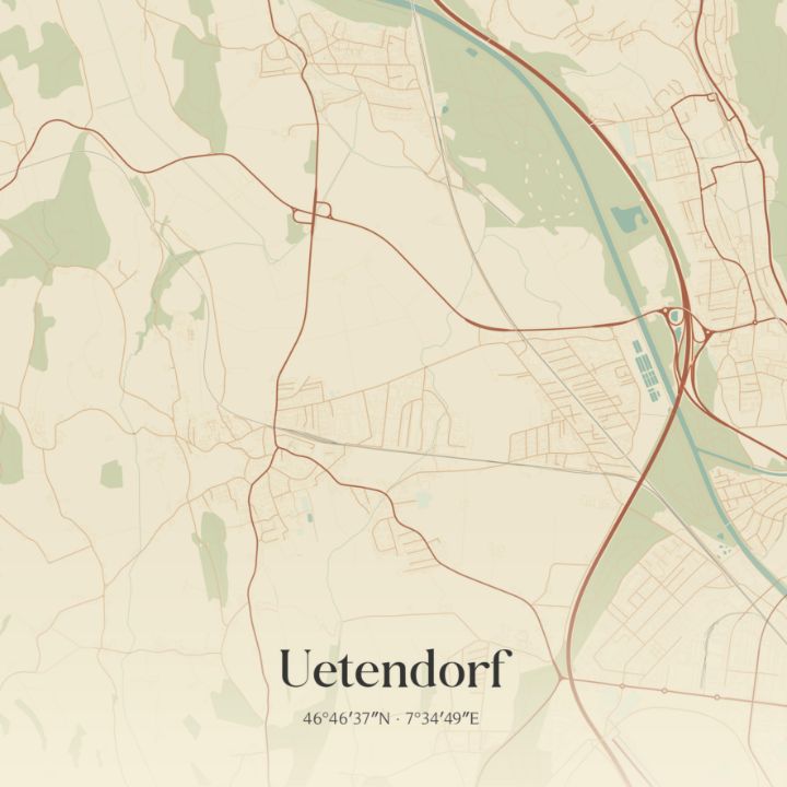 Vintage map of Uetendorf, Switzerlan - Rezona - Digital Art & AI ...