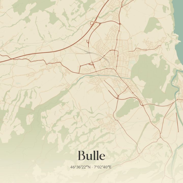 Vintage map of Bulle, Switzerland. - Rezona - Digital Art & AI, Places ...