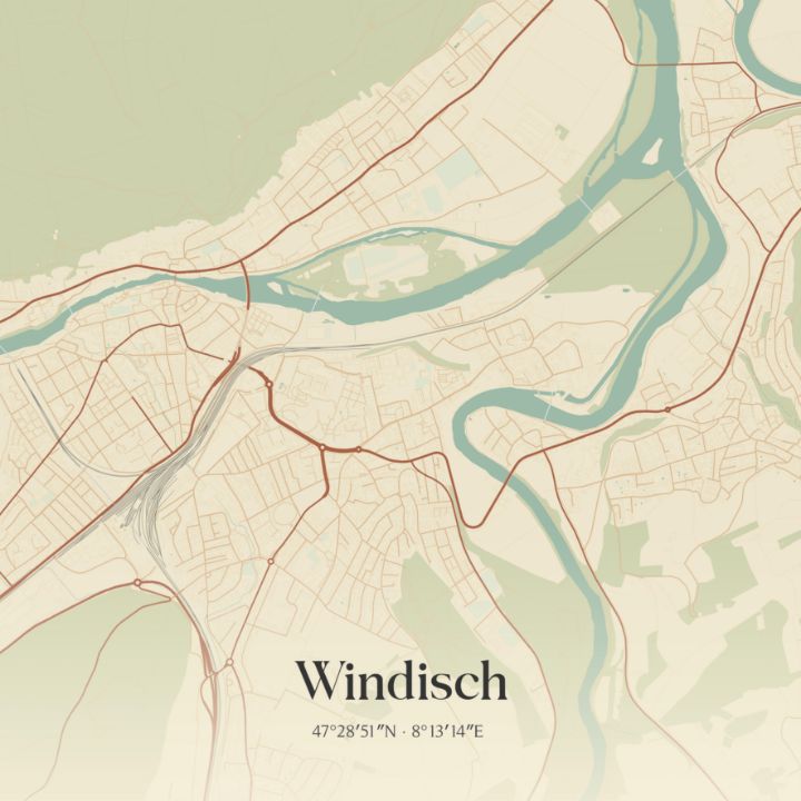 Vintage map of Windisch, Switzerland - Rezona - Digital Art & AI ...