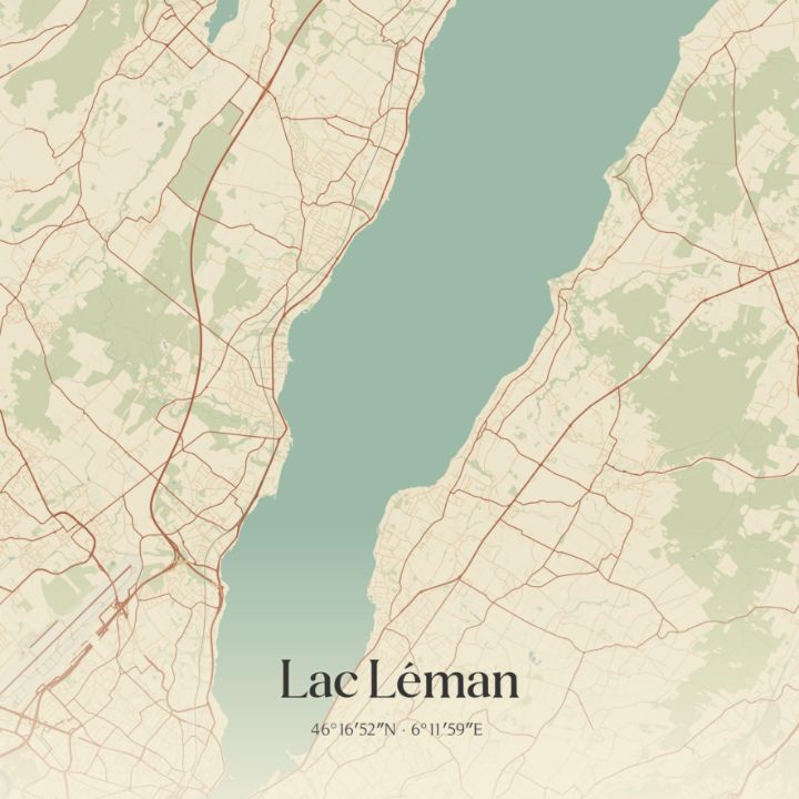 Vintage map of Lac Léman, Switzerlan - Rezona - Digital Art & AI ...