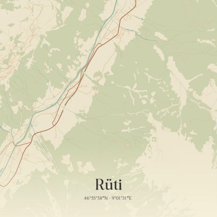Vintage map of Rüti, Switzerland. - Rezona - Digital Art & AI, Places ...