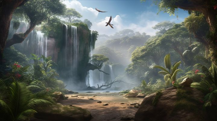 Epic tropical Waterfall Illustration - graphiXperience - Drawings ...