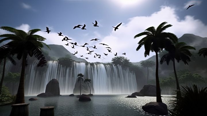 Epic tropical Waterfall Illustration - graphiXperience - Drawings ...