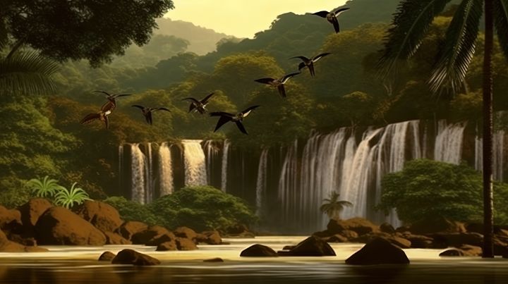 Epic tropical Waterfall Illustration - graphiXperience - Drawings ...
