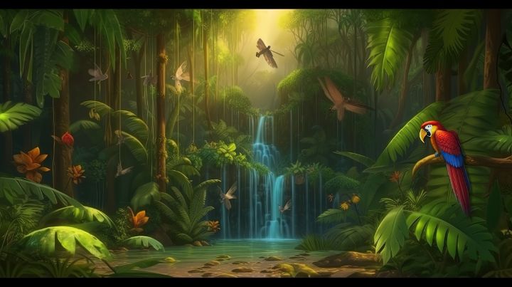 Epic tropical Waterfall Illustration - graphiXperience - Drawings ...