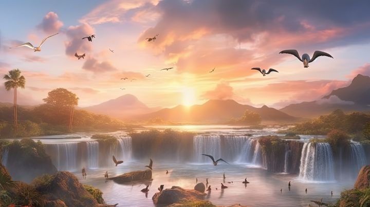 Epic tropical Waterfall Illustration - graphiXperience - Drawings ...