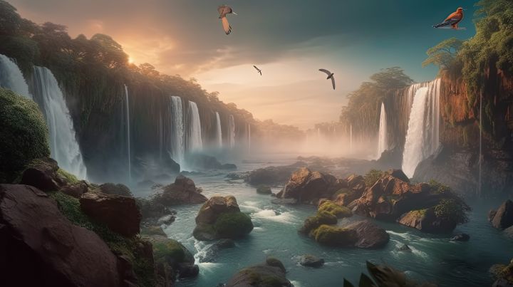 Epic tropical Waterfall Illustration - graphiXperience - Drawings ...