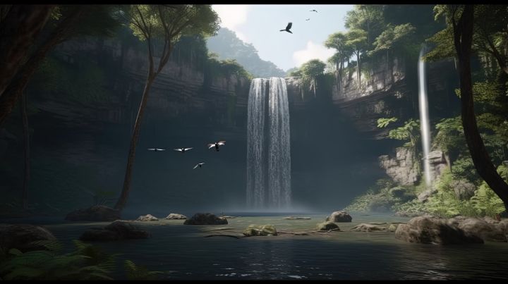 Epic tropical Waterfall Illustration - graphiXperience - Drawings ...