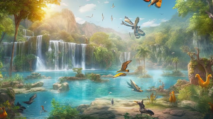 Epic tropical Waterfall Illustration - graphiXperience - Drawings ...