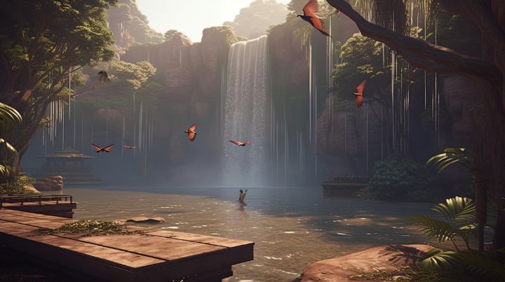 Epic tropical Waterfall Illustration - graphiXperience - Drawings ...