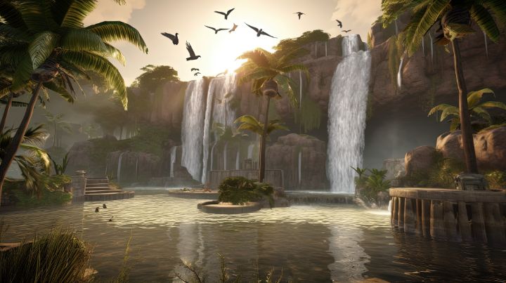 Epic tropical Waterfall Illustration - graphiXperience - Drawings ...