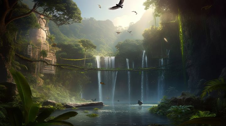 Epic tropical Waterfall Illustration - graphiXperience - Drawings ...