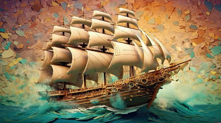 Epic Colorful Sailing Ship Illustra - graphiXperience - Drawings ...
