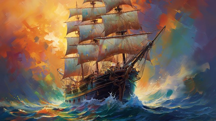 Epic Colorful Sailing Ship Illustra - graphiXperience - Drawings ...