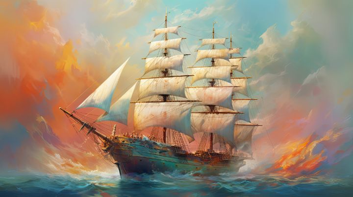 Epic Colorful Sailing Ship Illustra - graphiXperience - Drawings ...