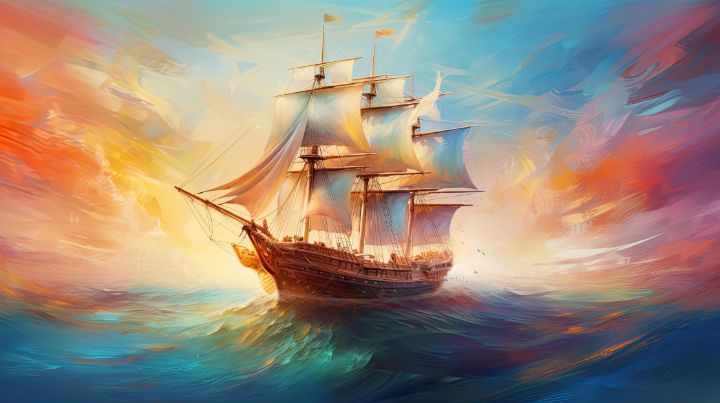 Epic Colorful Sailing Ship Illustra - graphiXperience - Drawings ...