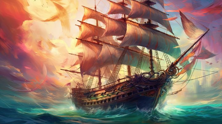 Epic Colorful Sailing Ship Illustra - graphiXperience - Drawings ...