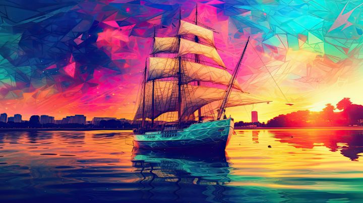 Epic Colorful Sailing Ship Illustra - graphiXperience - Drawings ...