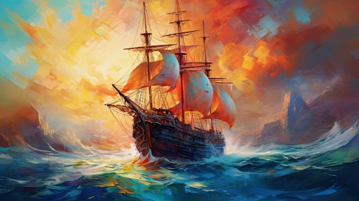Epic Colorful Sailing Ship Illustra - graphiXperience - Drawings ...