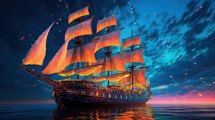 Epic Colorful Sailing Ship Illustra - graphiXperience - Drawings ...