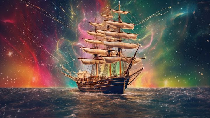 Epic Colorful Sailing Ship Illustra - graphiXperience - Drawings ...