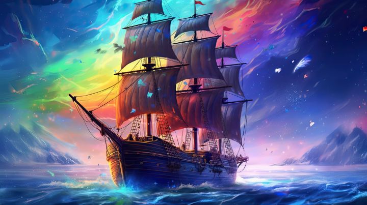 Epic Colorful Sailing Ship Illustra - graphiXperience - Drawings ...