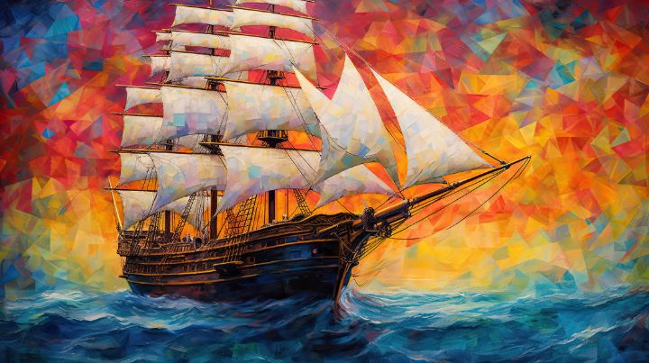 Epic Colorful Sailing Ship Illustra - graphiXperience - Drawings ...