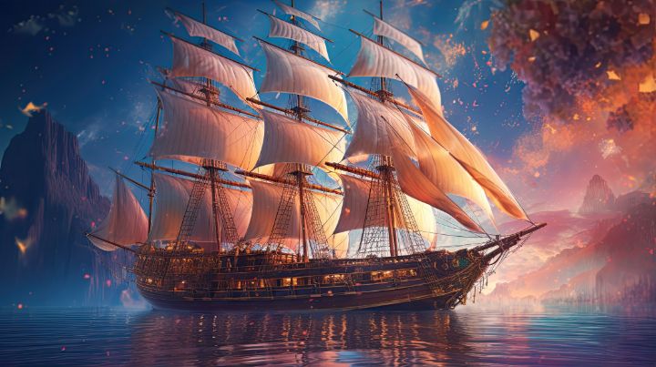 Epic Colorful Sailing Ship Illustra - graphiXperience - Drawings ...