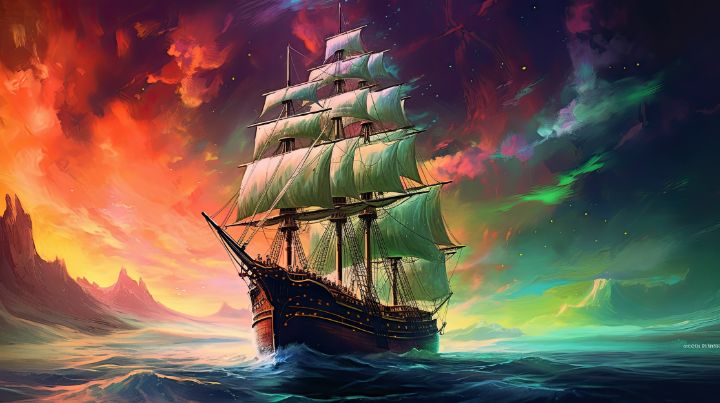 Epic Colorful Sailing Ship Illustra - graphiXperience - Drawings ...