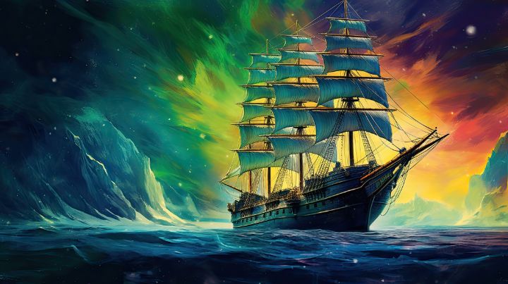 Epic Colorful Sailing Ship Illustra - graphiXperience - Drawings ...